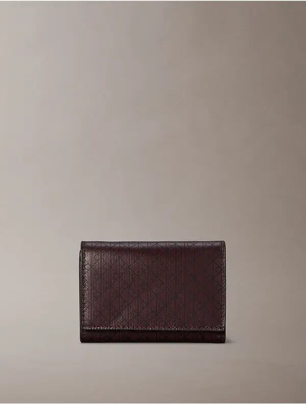Calvin Klein Allover Emblem Logo Trifold Wallet - Fudge