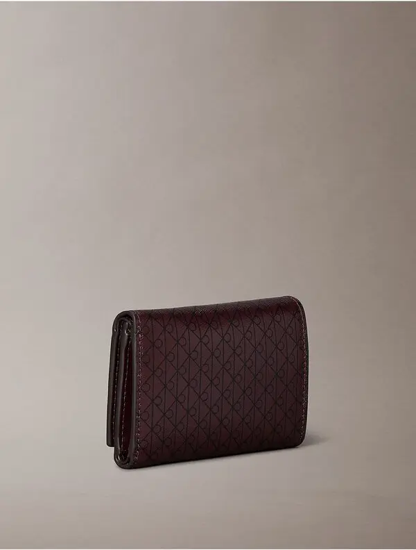 Calvin Klein Allover Emblem Logo Trifold Wallet - Fudge