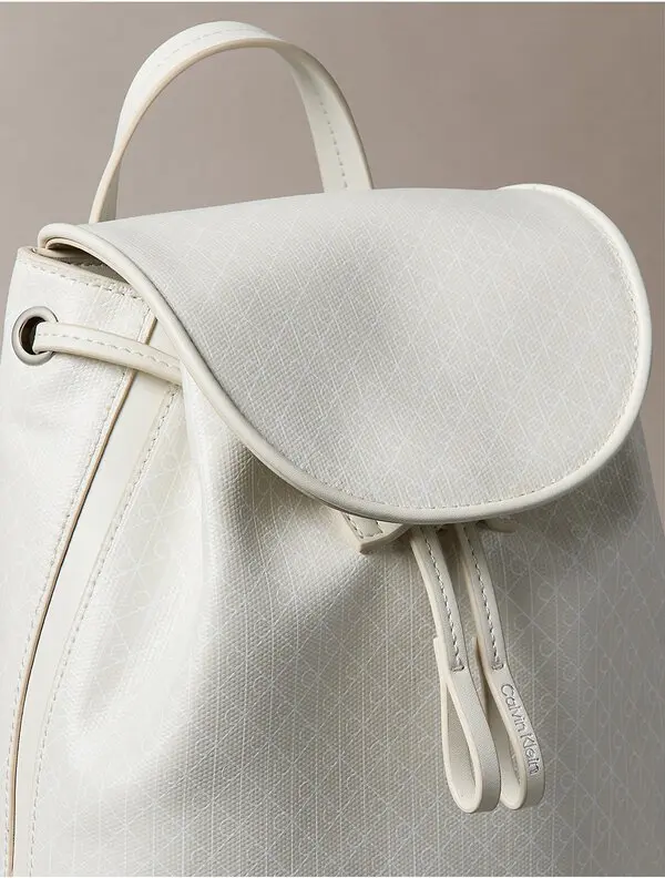 Calvin Klein Allover Emblem Logo Backpack - Lily White Aop