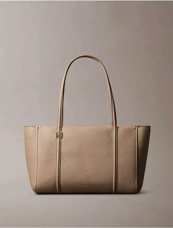 Calvin Klein Emblem Logo Pebble Tote Bag - Desert Taupe