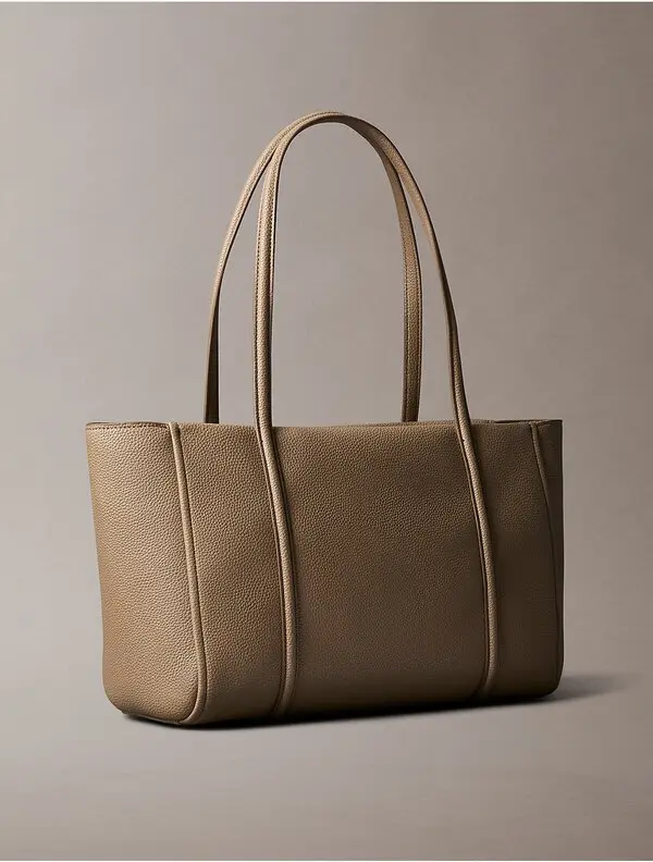 Calvin Klein Emblem Logo Pebble Tote Bag - Desert Taupe