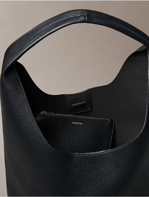 Calvin Klein Pebble Grain Medium Slouchy Shoulder Bag - Black