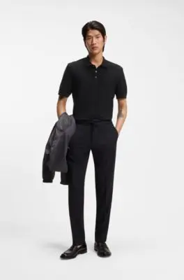 BOSS Basket-weave Polo Shirt In Cotton - Black