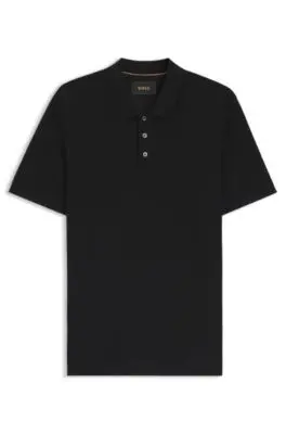 BOSS Basket-weave Polo Shirt In Cotton - Black