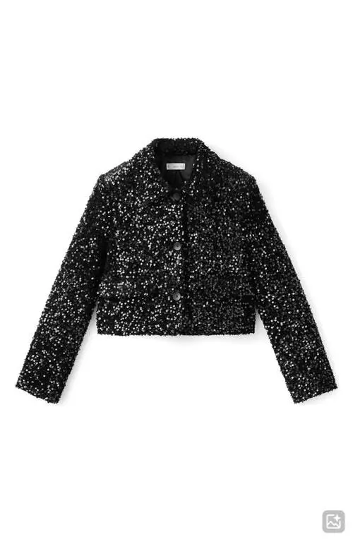 Mango Sequin Embellished Cropped Blazer