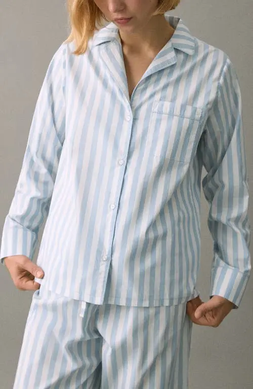 Mango Stripe Cotton Long Pajamas - Sky Blue