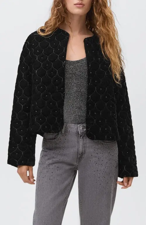 Mango Beaded Velvet Cropped Jacket