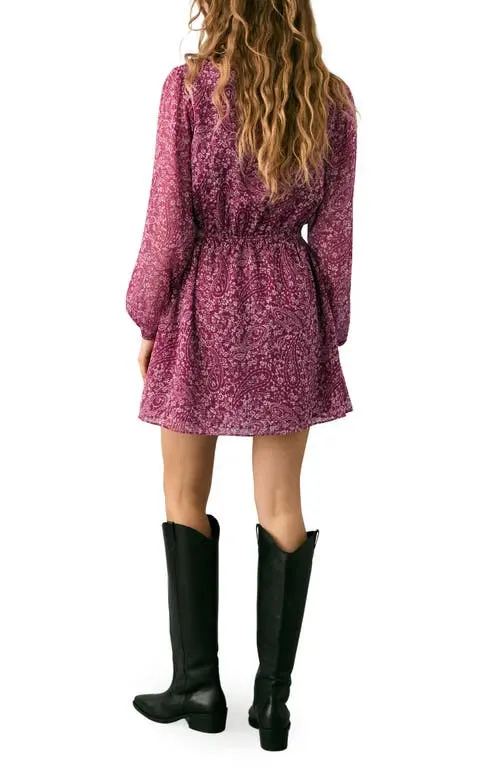 Mango Paisley Cutout Long Sleeve Dress - Maroon