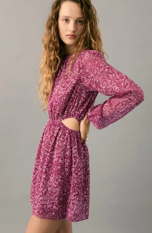 Mango Paisley Cutout Long Sleeve Dress - Maroon
