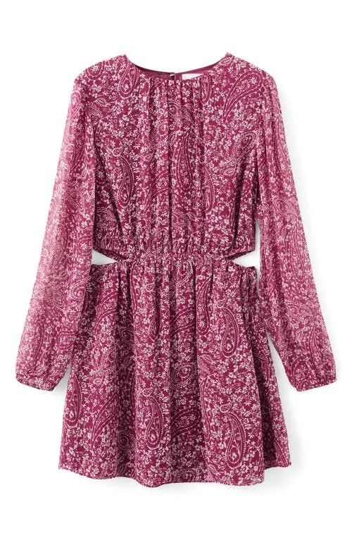 Mango Paisley Cutout Long Sleeve Dress - Maroon