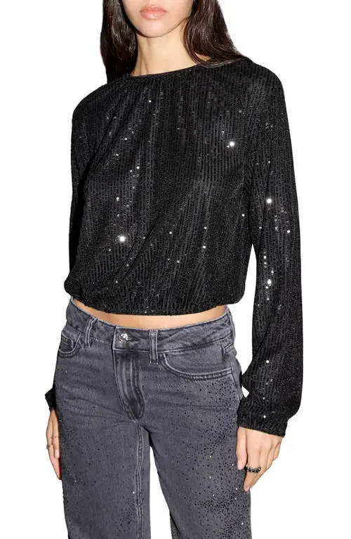 Mango Sequin Embellished Crop Top