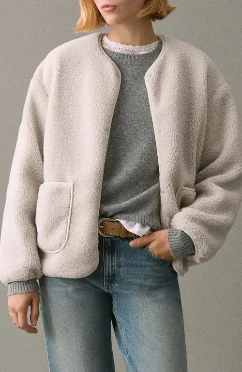 Mango Textured Fleece Snap-up Jacket - Ecru