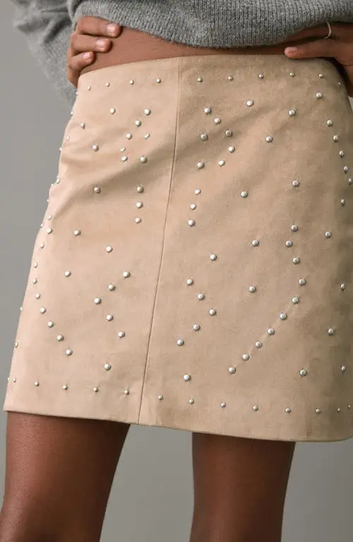 Mango Studded Faux Suede Mini Skirt - Sand
