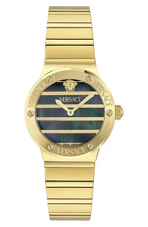 Versace Greca Logo Mother-of-pearl Bracelet Watch - Black/yellow-gold