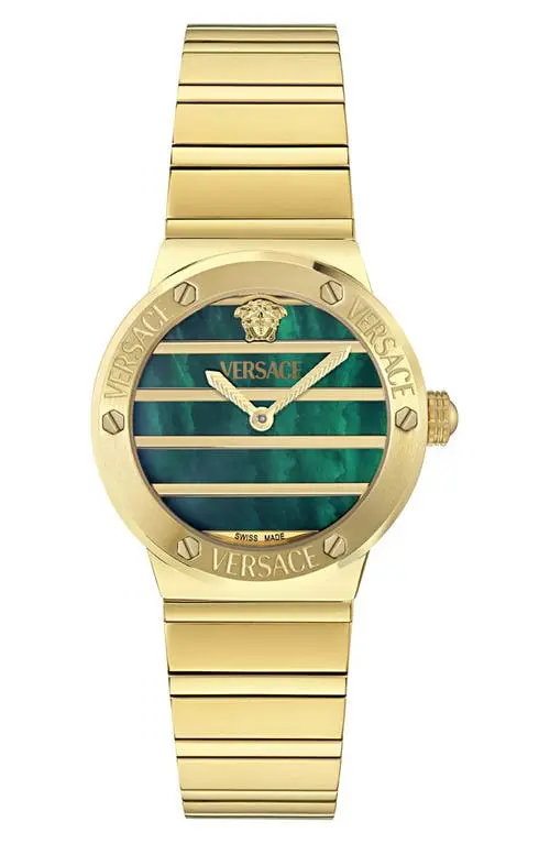Versace Greca Logo Mother-of-pearl Bracelet Watch - Green/yellow Gold