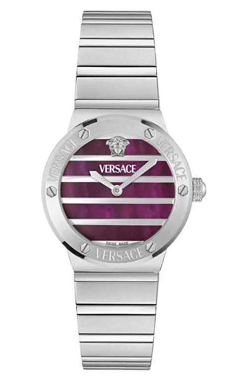 Versace Greca Logo Mother-of-pearl Bracelet Watch - Magenta/stainless Steel