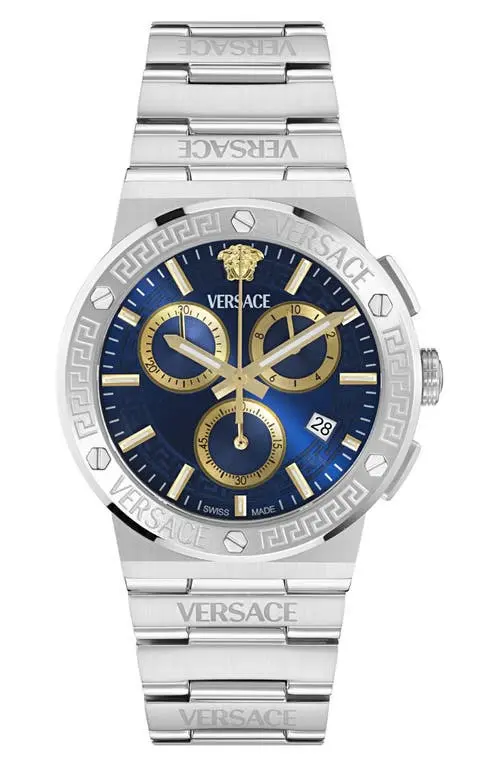 Versace Greca Logo Chronograph Bracelet Watch - Stainless Steel