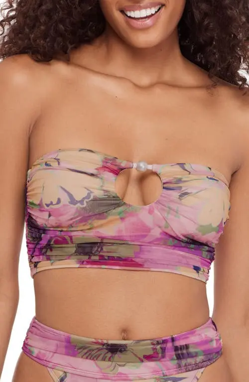 Steve Madden Keyhole Faux Pearl Strapless Bikini Top - Purple Multi