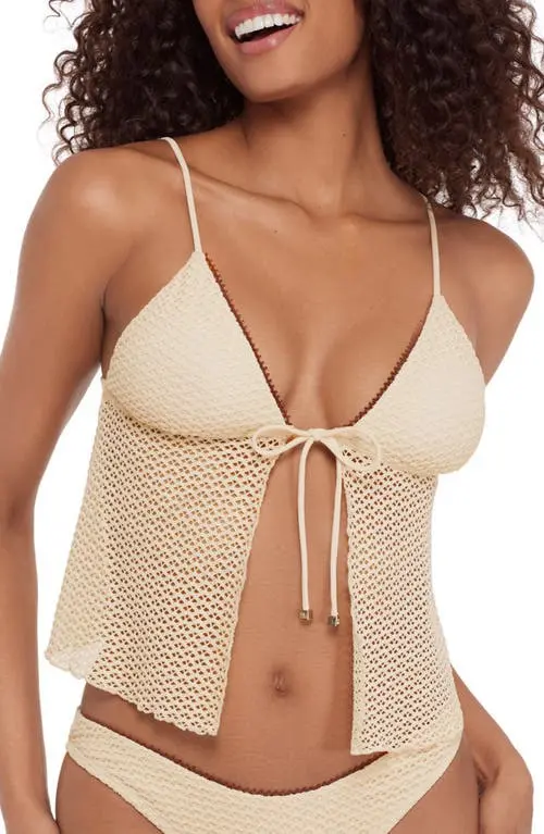 Steve Madden Tie Front Split Front Crop Tankini Top - Pearl