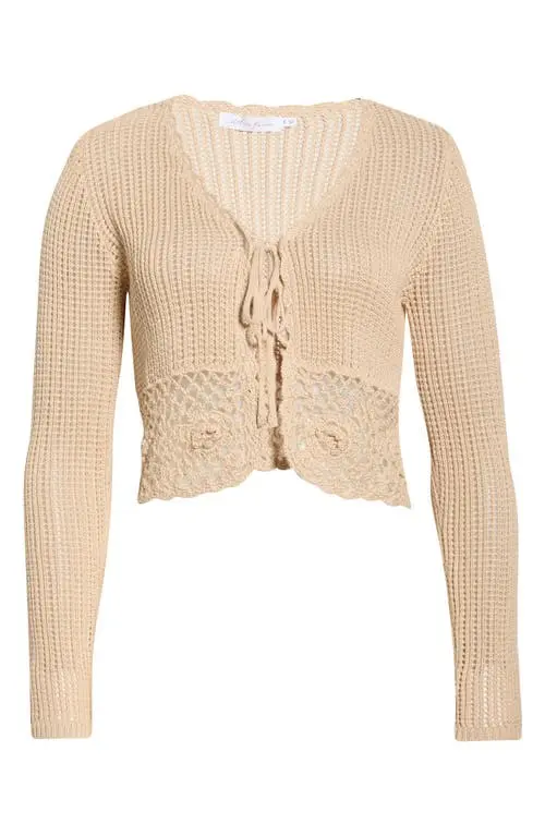 ALL IN FAVOR Crochet Detail Tie-front Sweater - Tan