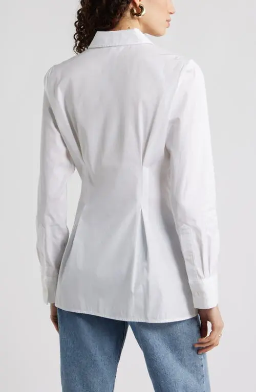Nordstrom Cotton Poplin Button-up Shirt With Pleated Waist