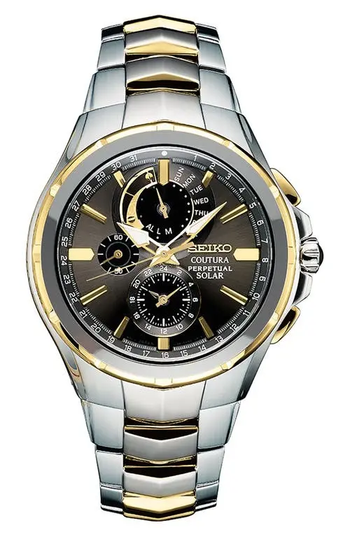 SEIKO WATCHES Coutura Perpetual Chronograph Solar Bracelet Watch - Black/two Tone