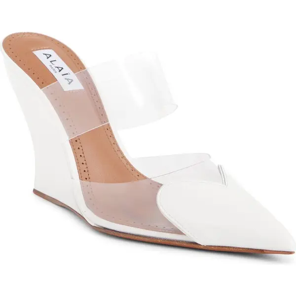 Alaïa Heart Pointed Toe Wedge Mule - Blanc Optique