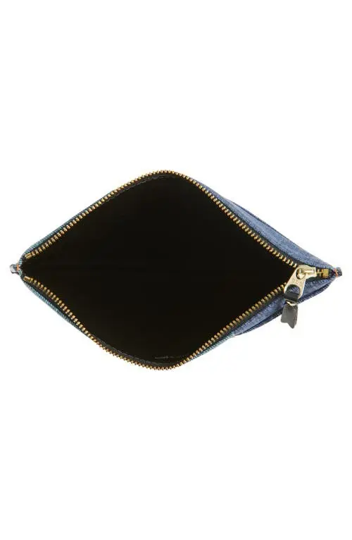 Comme Des Garçons Denim-print Leather Pouch
