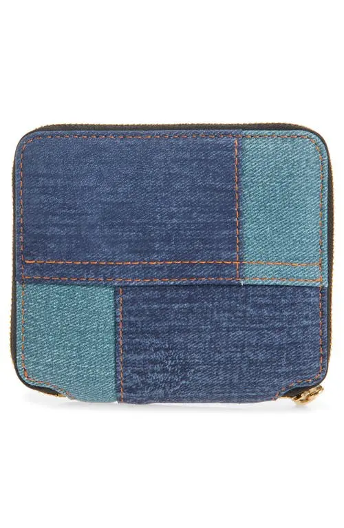 Comme Des Garçons Denim Patchwork Print Leather Wallet - Blue