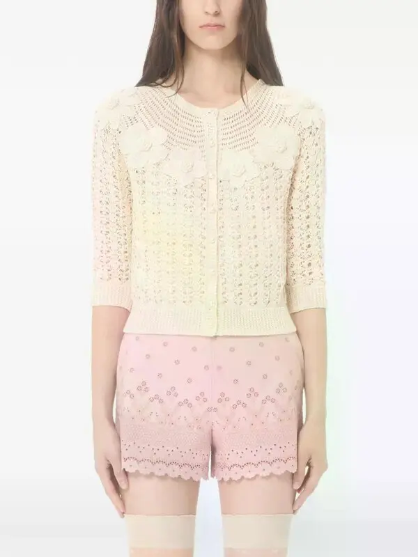 Valentino Garavani Embroidered Crochet-flower Cardigan - Neutrals