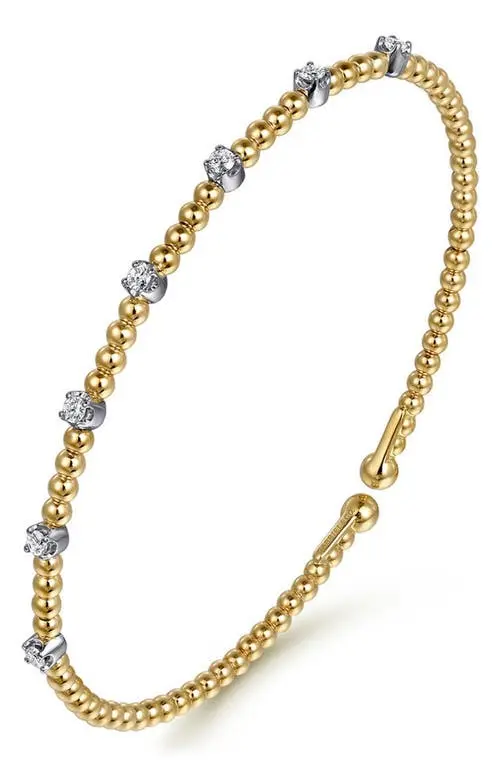 GABRIEL & CO. 14k Gold Diamond Station Beaded Cuff Bracelet