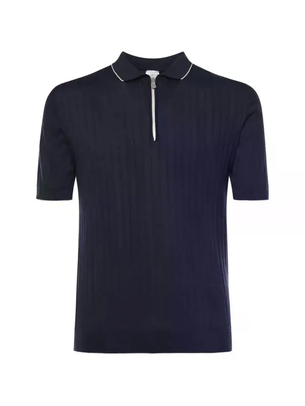 Eleventy Ribbed Zip-neck Polo Shirt