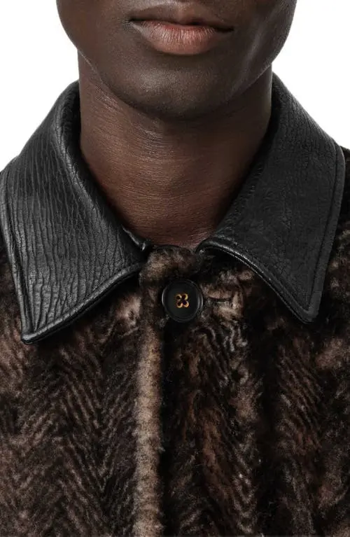 John Varvatos Herringbone Shearling Coat