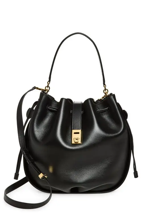 FERRAGAMO Hug Leather Bucket Bag - Nero