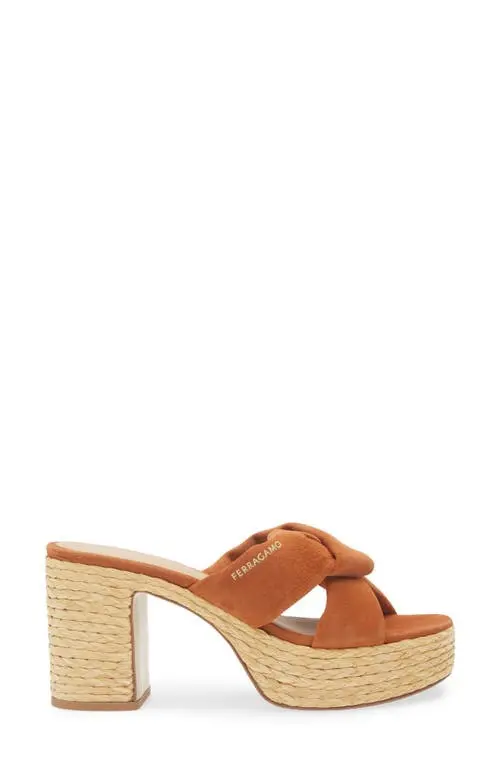 FERRAGAMO Douglas Platform Slide Sandal - Tan Suede