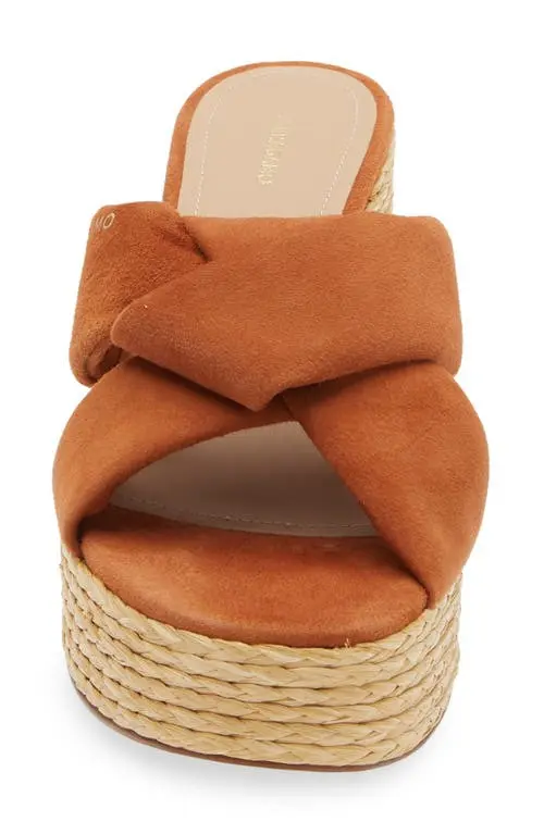 FERRAGAMO Douglas Platform Slide Sandal - Tan Suede