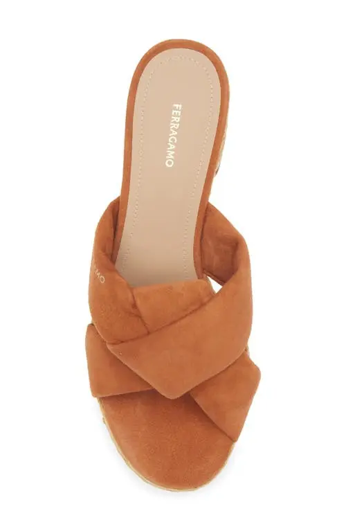 FERRAGAMO Douglas Platform Slide Sandal - Tan Suede