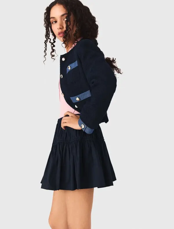 Maje Cropped Tweed Jacket With Denim Trim