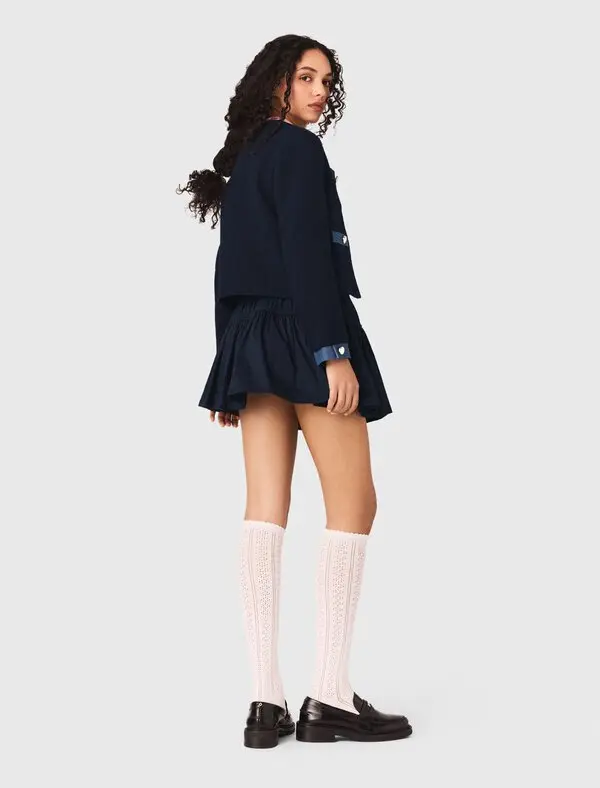 Maje Cropped Tweed Jacket With Denim Trim
