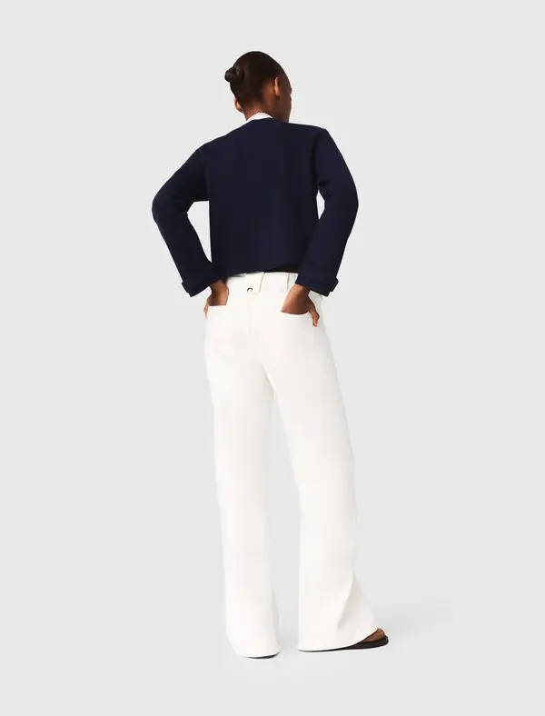 Maje Cropped Cardigan With Embroidered Scalloped Collar - Navy