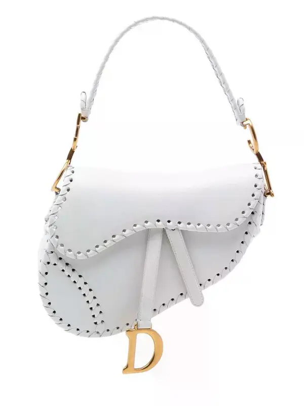 Dior 2019 Calfskin Whipstitch Saddle Bag - White