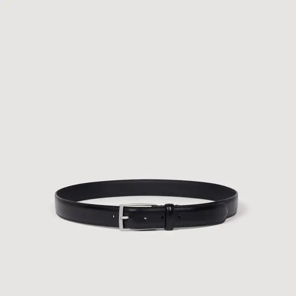 Sandro Rectangular Buckle Leather Belt - Black