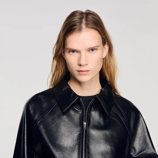 Sandro Loose-fitting Lambskin Leather Jacket