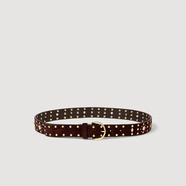 Sandro Suede Belt With Rivets - Brown