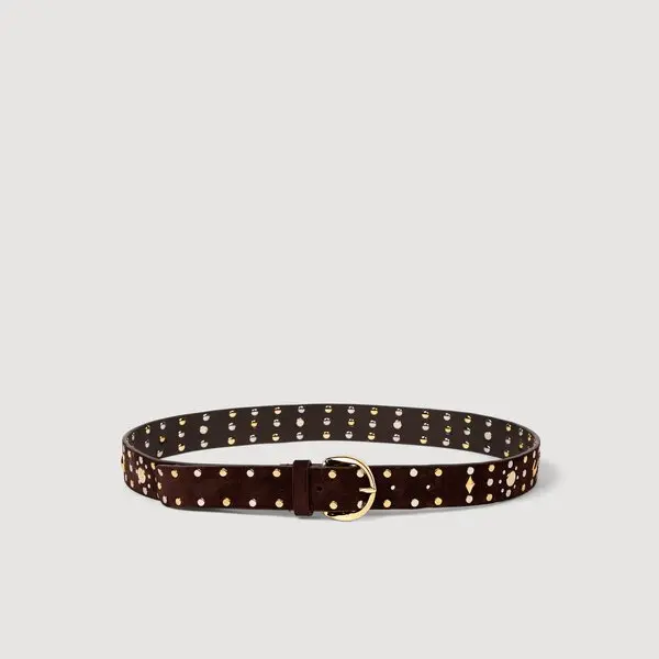 Sandro Suede Belt With Rivets - Brown