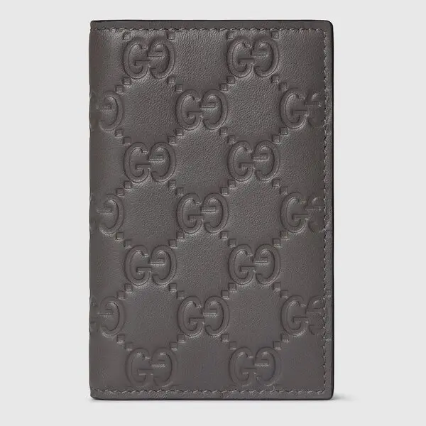 Gucci Gg Emblem Card Case Leather - Grey