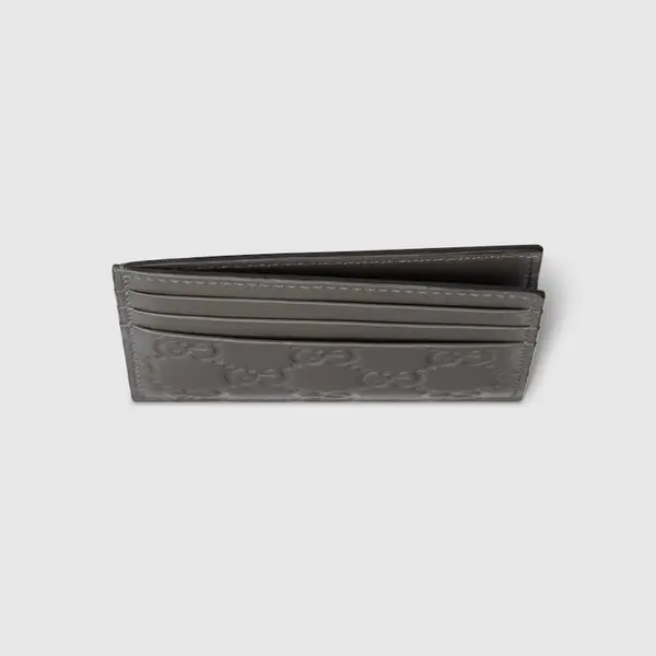 Gucci Gg Emblem Card Case Leather - Grey
