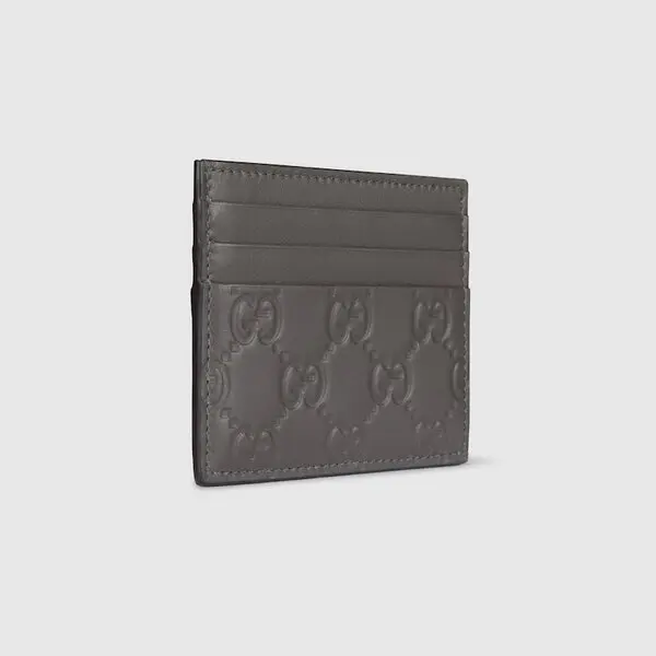Gucci Gg Emblem Card Case Leather - Grey