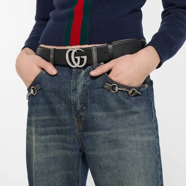 Gucci Cotton Denim Flare Pants With Horsebit Detail - Blue
