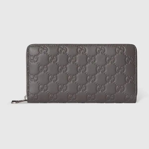 Gucci Gg Emblem Zip Around Wallet - Grey